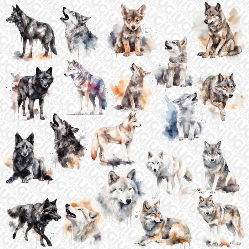 Noble Wolves Clip Art Watercolor Illustrations, Instant Download for ...