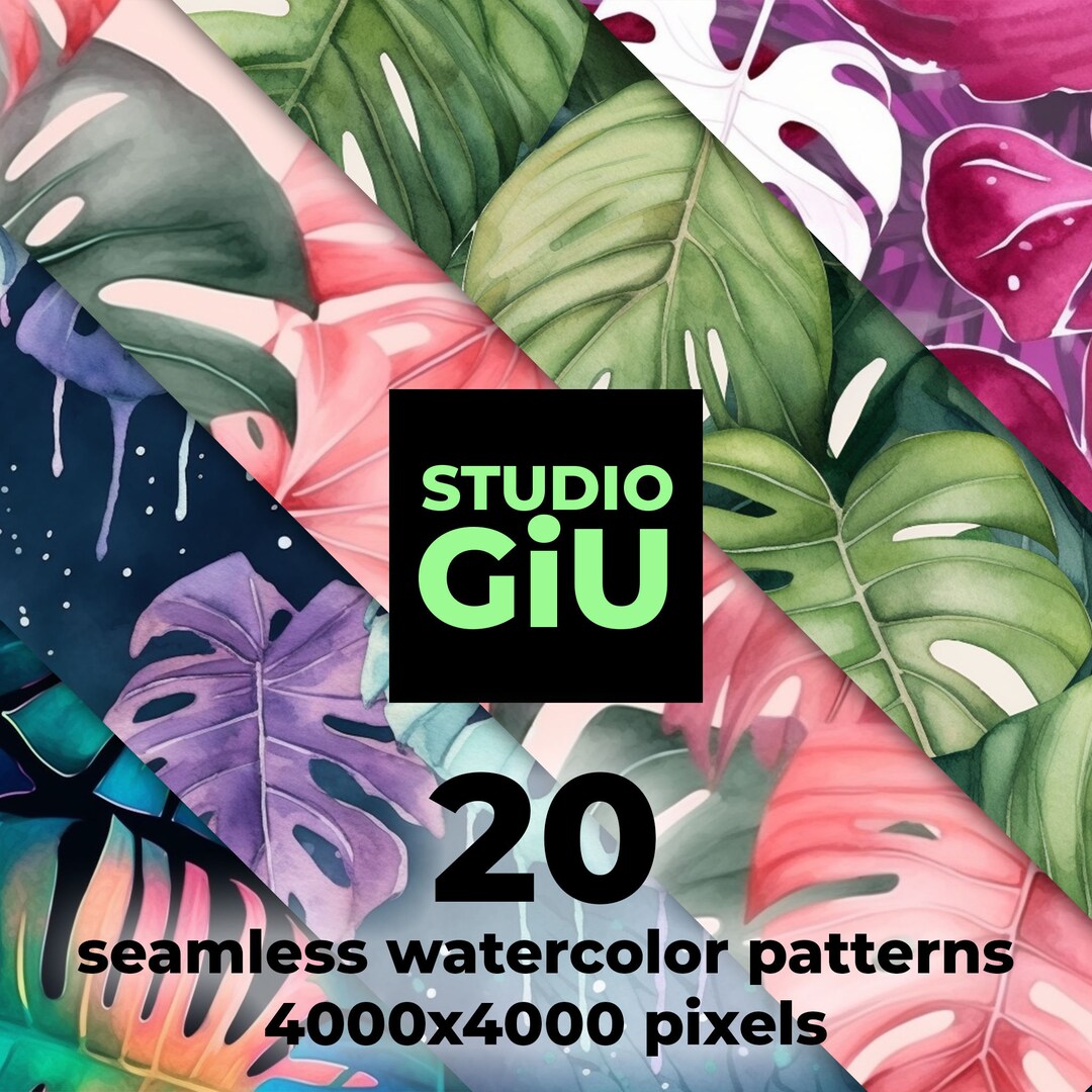 Monstera Madness, Seamless Watercolor Texture Patterns, Instant ...