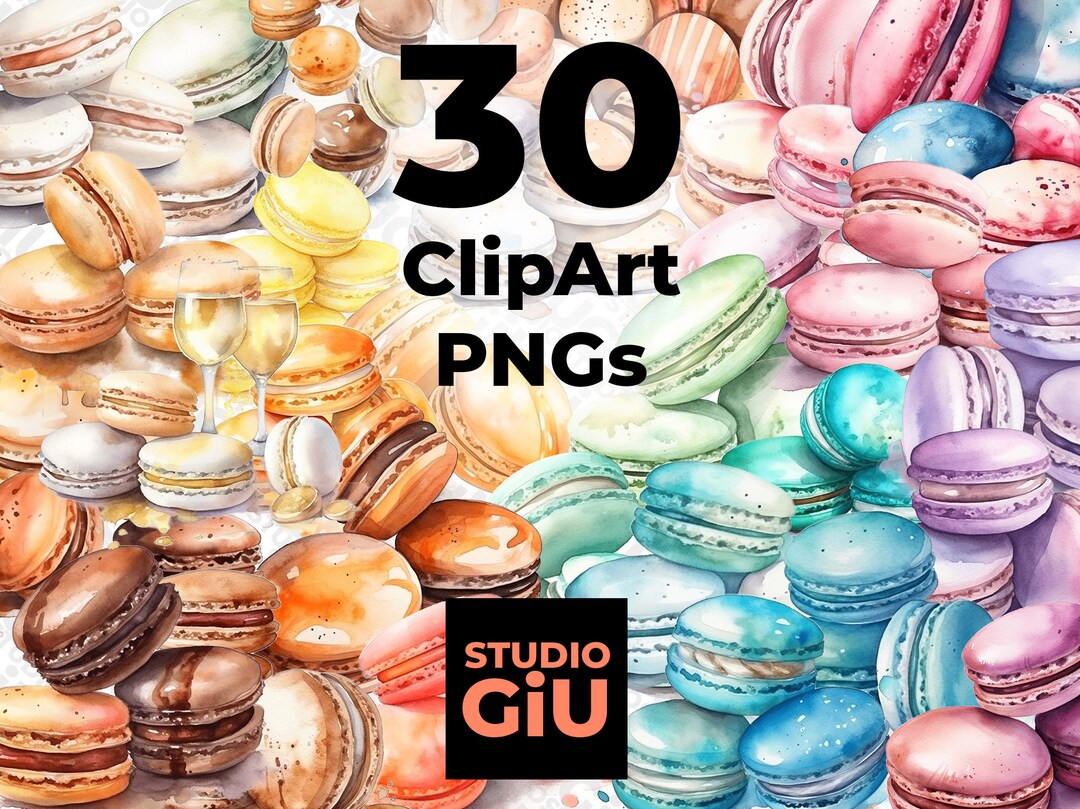 Tasty Macarons Clip Art Watercolor Illustrations, Instant Download for ...