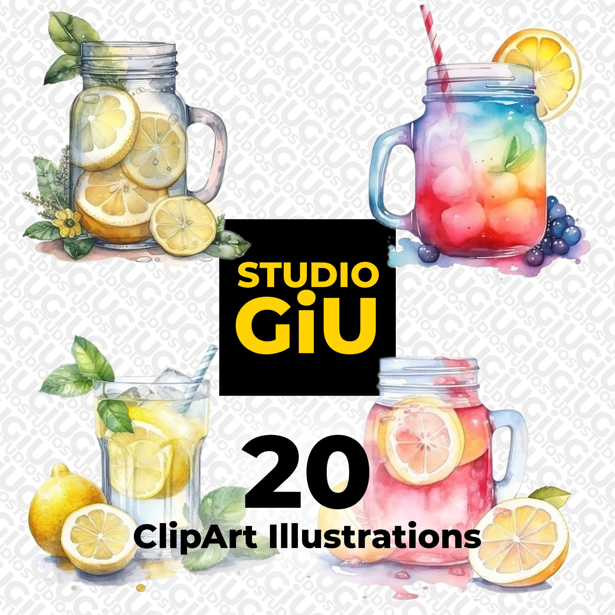 Refreshing Summer Lemonade Clip Art Watercolor Illustrations, Instant ...