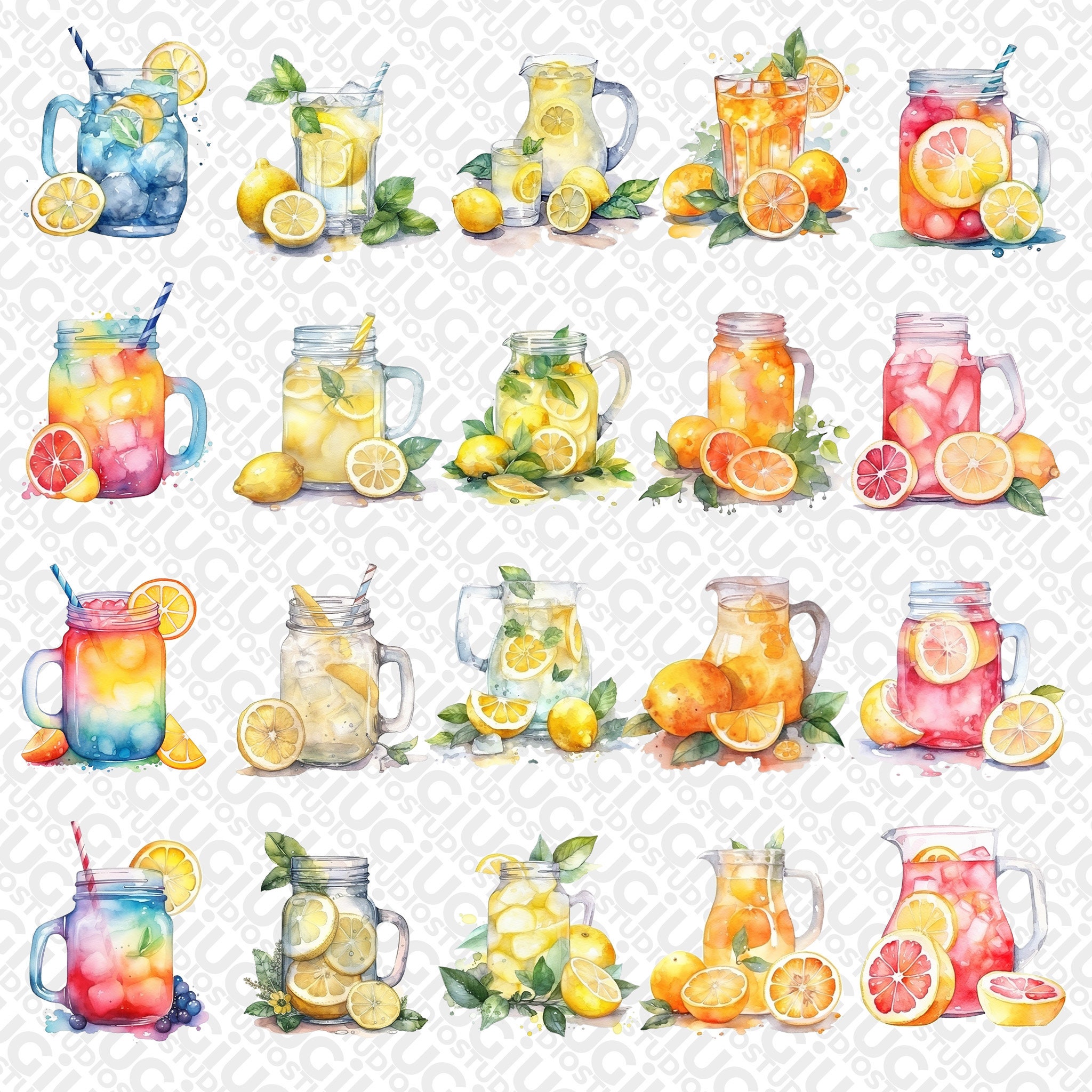 Refreshing Summer Lemonade Clip Art Watercolor Illustrations, Instant ...