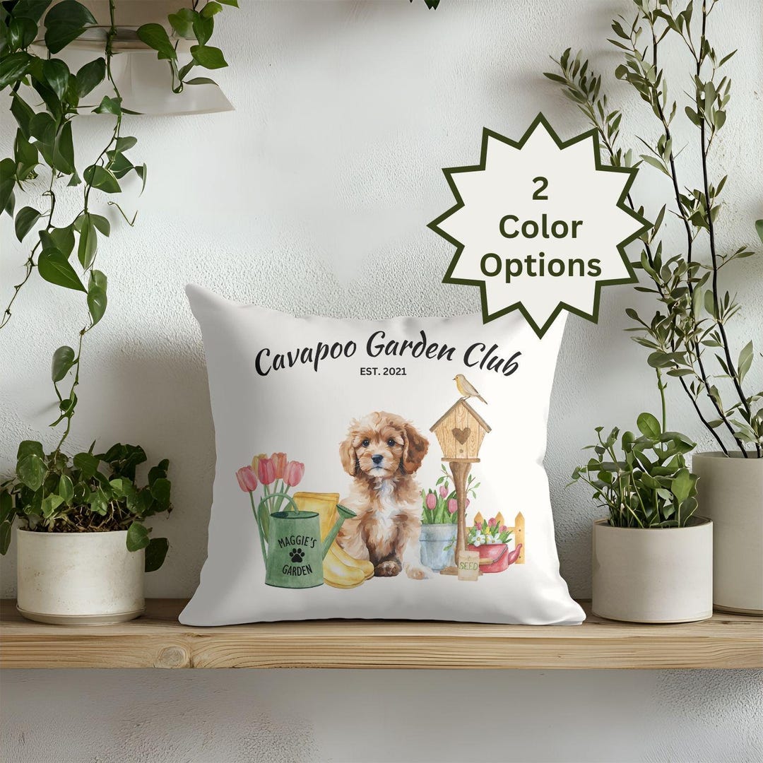 Custom Cavapoo Pillow Cover Personalized Cavapoo Mom Gifts Spring Garden Cavapoo Mama Square ...