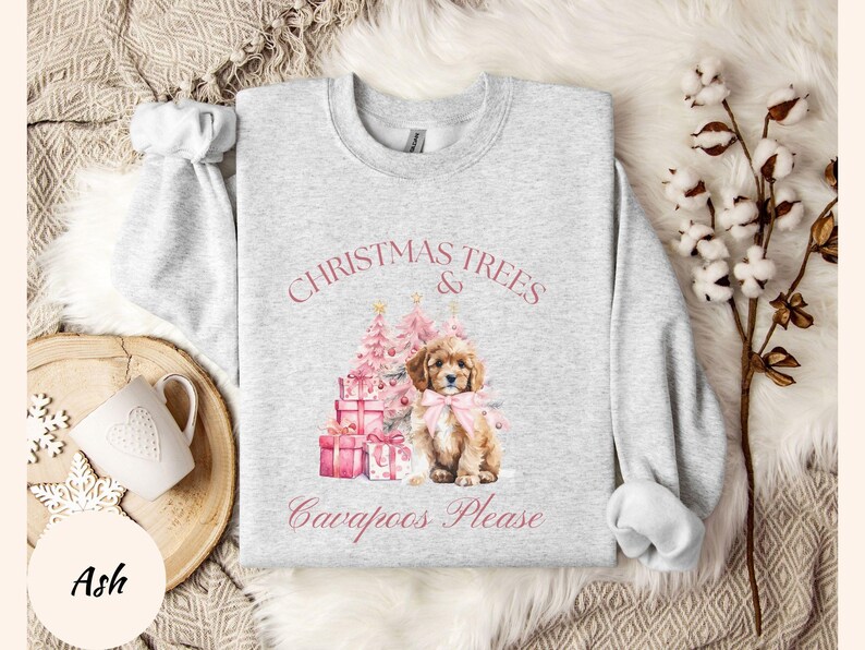 Cavapoo Sweatshirt Pink Christmas Trees Winter Holiday Cavapoo Mom ...