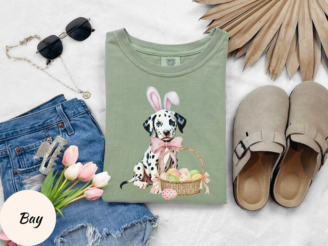 Easter Dalmatian Shirt Bunny Ears Dal Mom Shirt Easter Egg Basket Tee ...