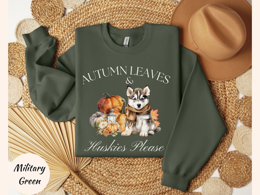 Autumn Leaves Husky Sweatshirt Fall Pumpkin Siberian Husky Mom Shirt ...