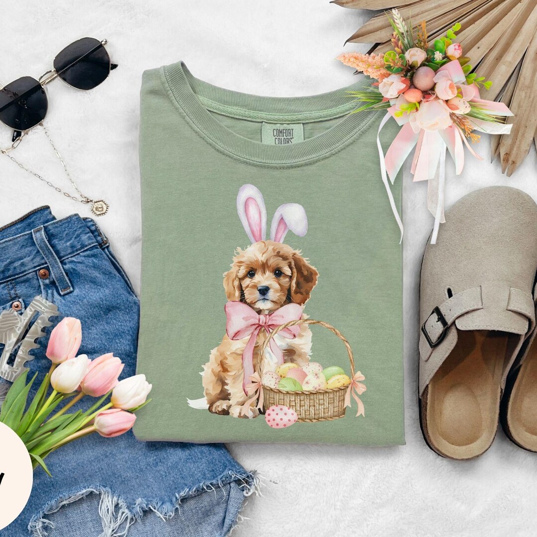Easter Cavapoo Shirt Bunny Ears Cavapoo Mom Shirt Easter Egg Basket Tee ...