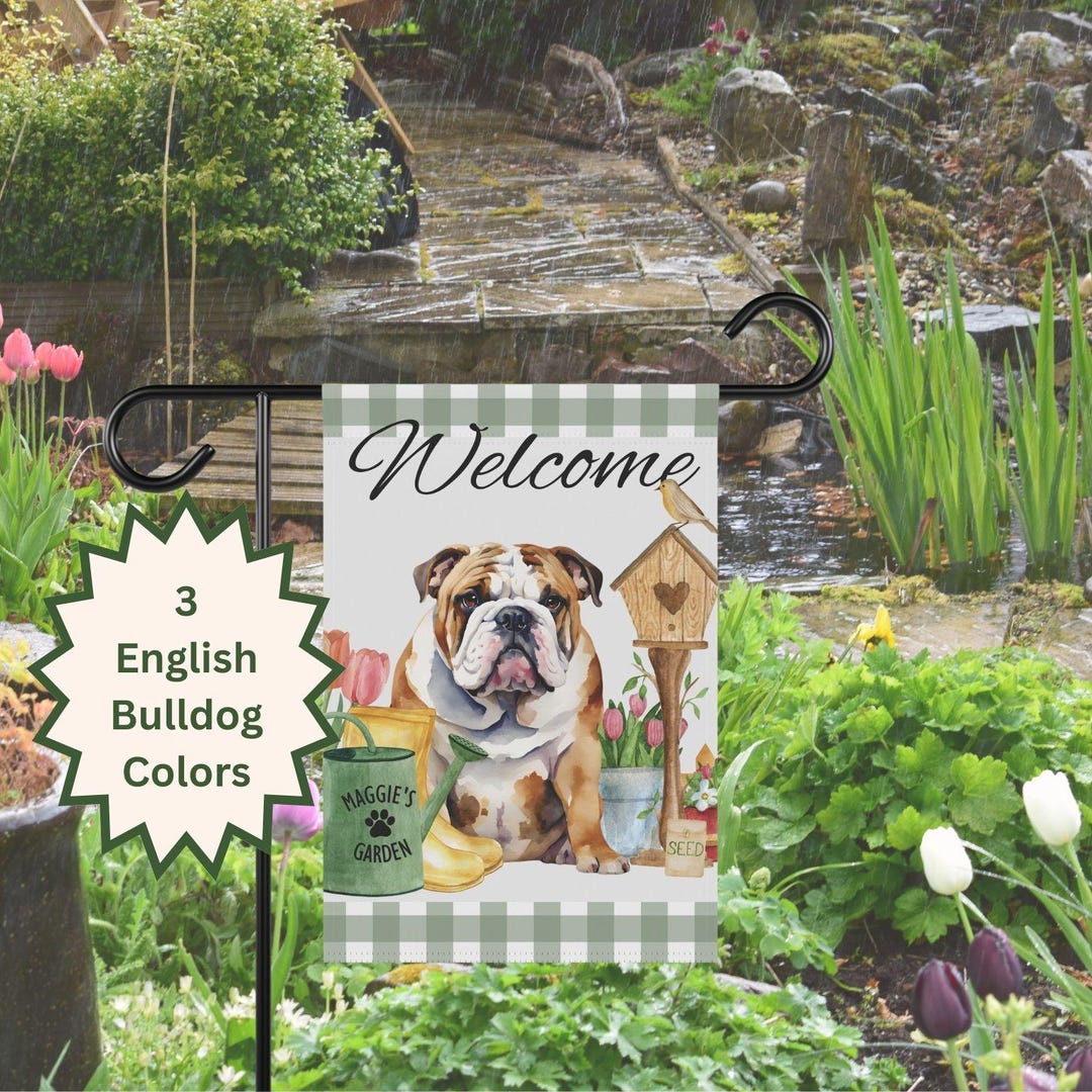 Custom English Bulldog Spring Garden Flag Welcome Banner Personalized ...