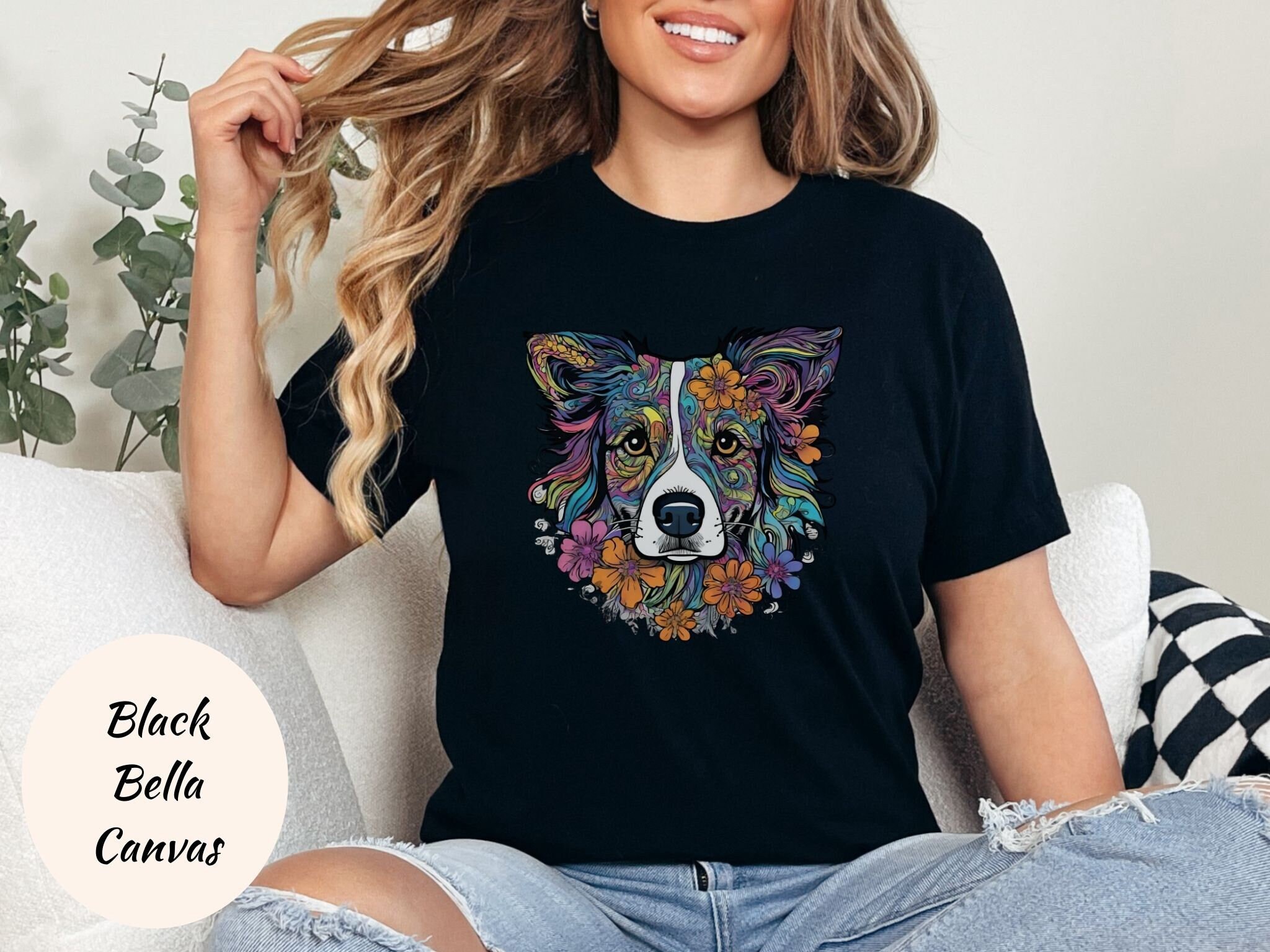 Psychedelic Border Collie Shirt, Comfort Colors Floral Neon Border ...