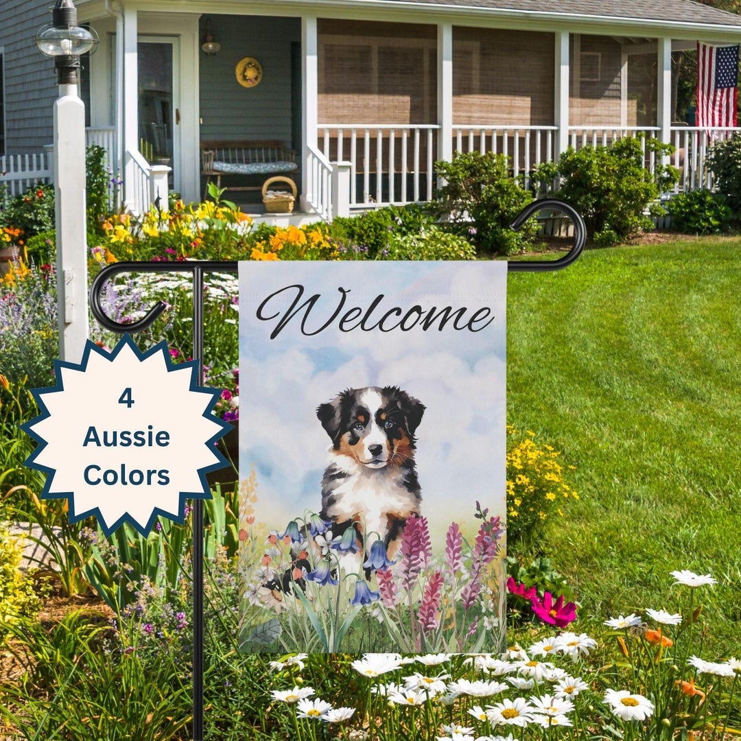 Custom Australian Shepherd Welcome Flag 12x18 Summer Wildflower Aussie ...