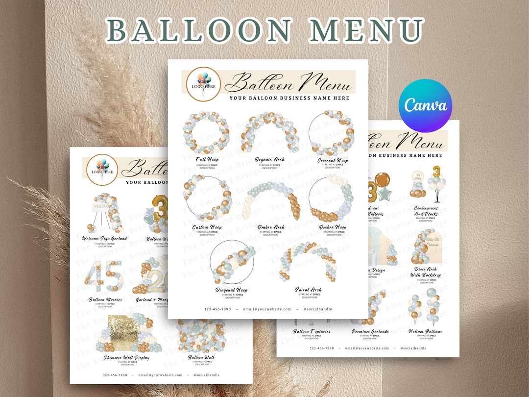 BOHO BALLOON MENU, Balloon Mockup Template, Editable Balloon Price List ...
