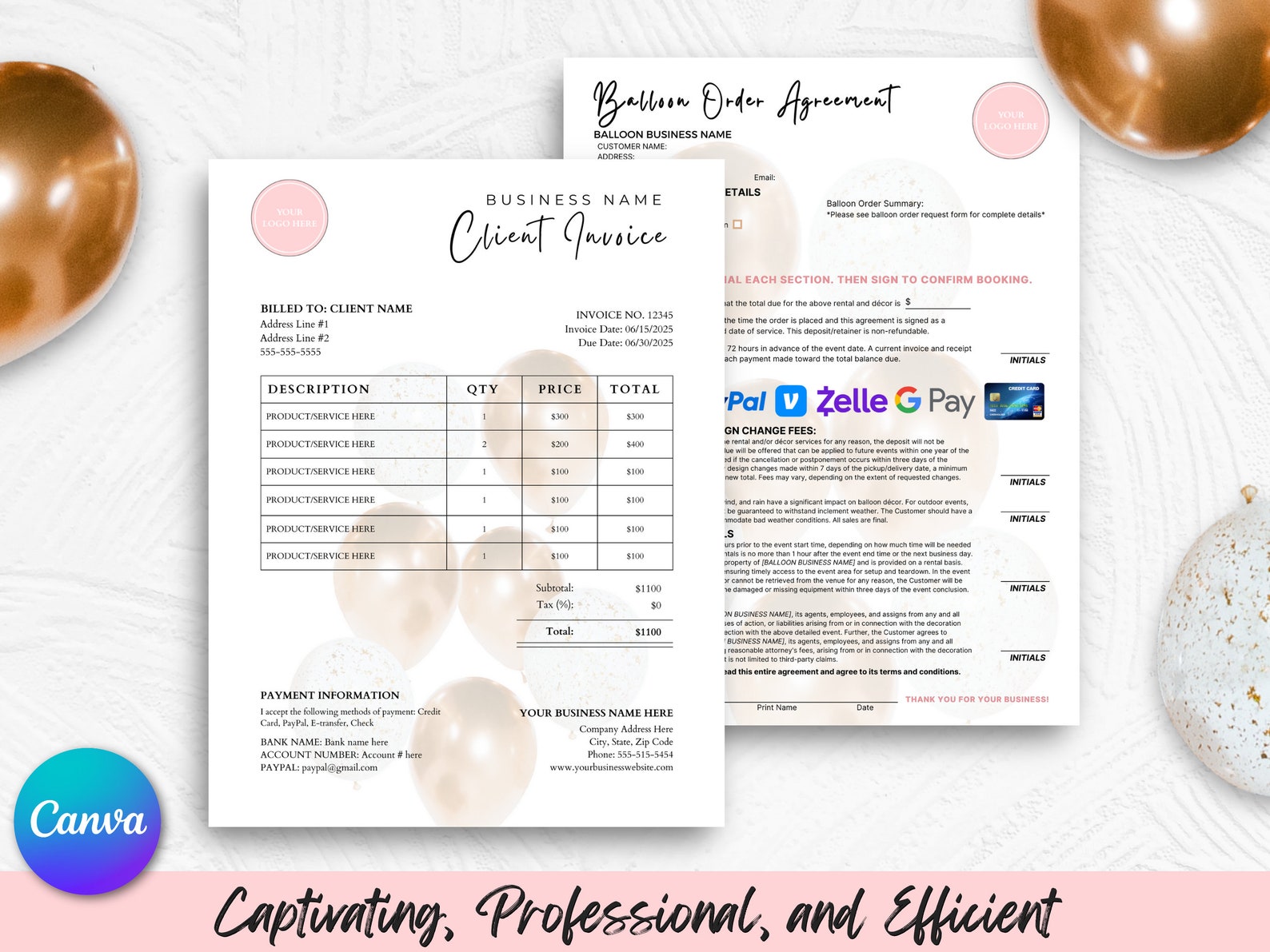 BALLOON ORDER FORM Template Bundle, Balloon Invoice, Event Decor ...