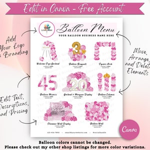 BALLOON MENU, Balloon MOCKUP Template, Editable Balloon Price List ...