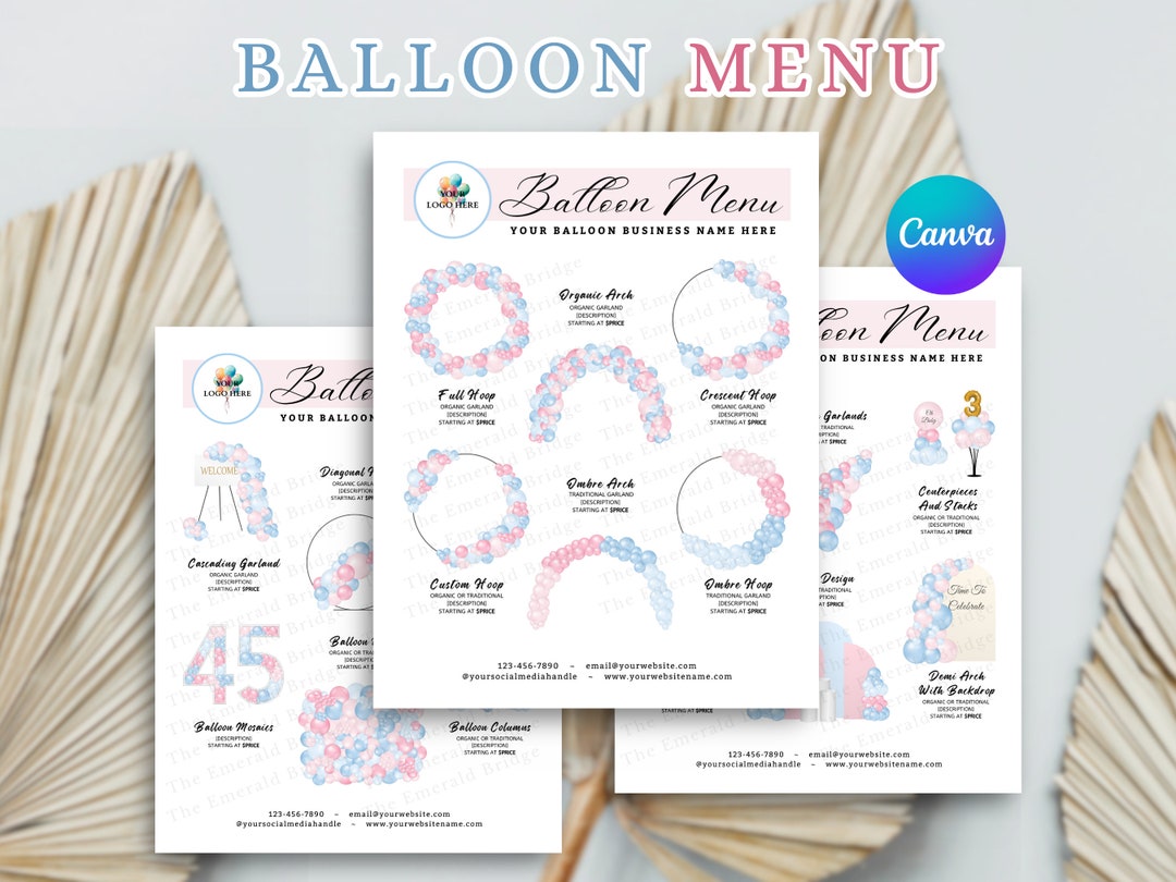BALLOON MENU, Balloon MOCKUP Template, Editable Balloon Price List ...