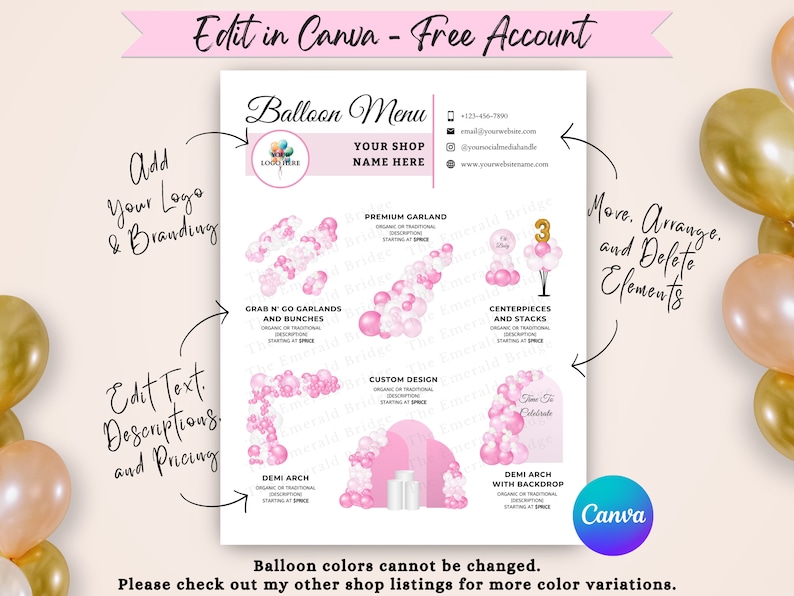 BALLOON MENU Balloon MOCKUP Template Editable Balloon Price - Etsy