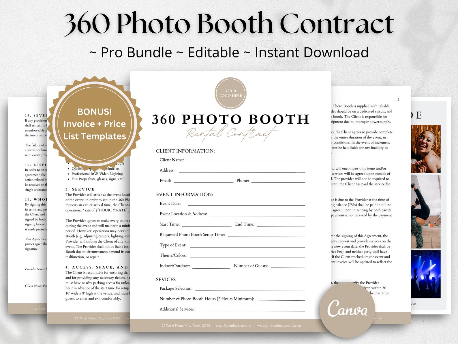 360 PHOTO BOOTH CONTRACT Template Bundle, Photo Booth Contract, Video ...