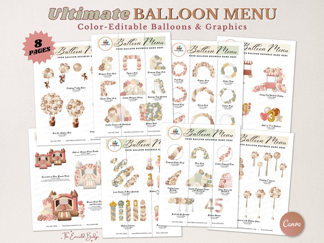 ULTIMATE BALLOON MENU, Balloon Mockup Template, Editable Balloon Price ...