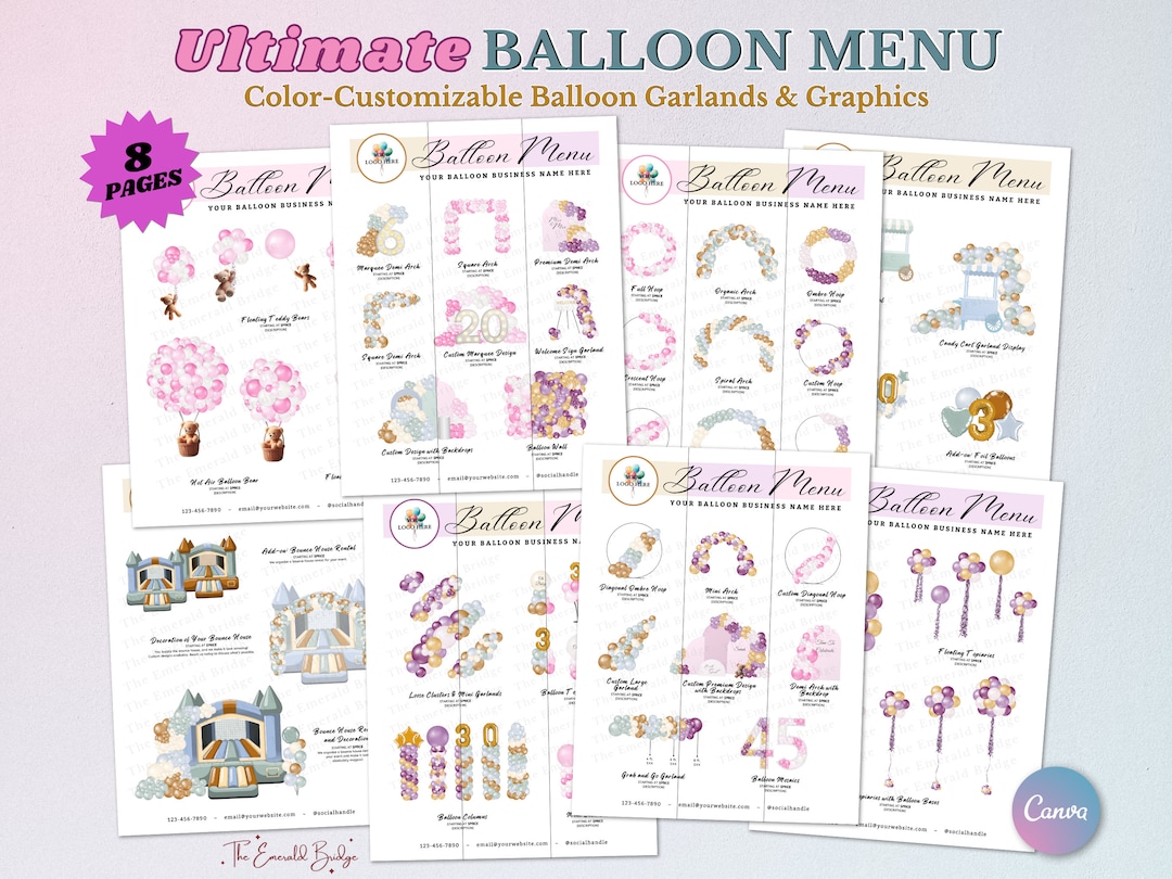 ULTIMATE BALLOON MENU, Balloon Mockup Template, Editable Balloon Price ...