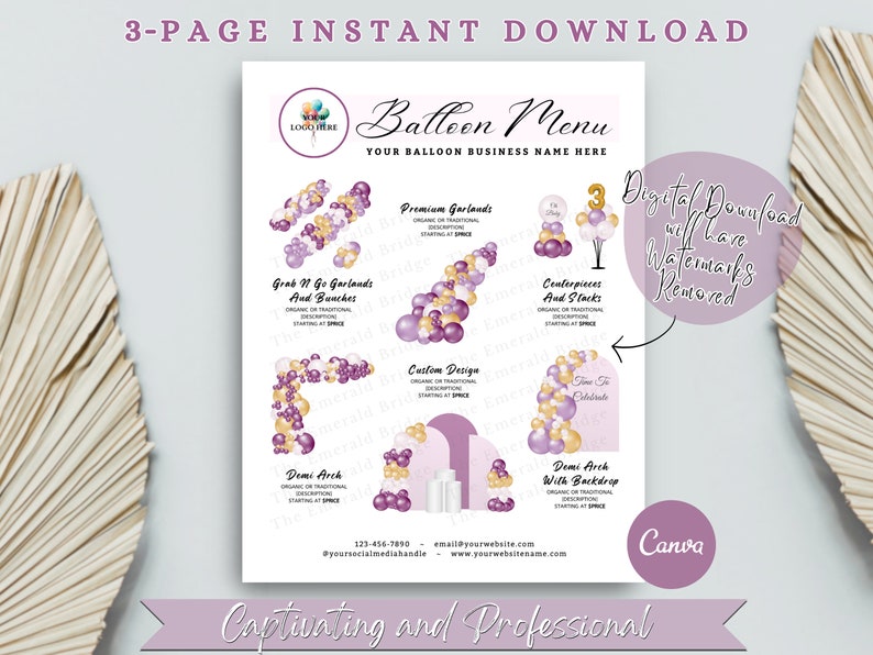 BALLOON MENU, Balloon MOCKUP Template, Editable Balloon Price List ...