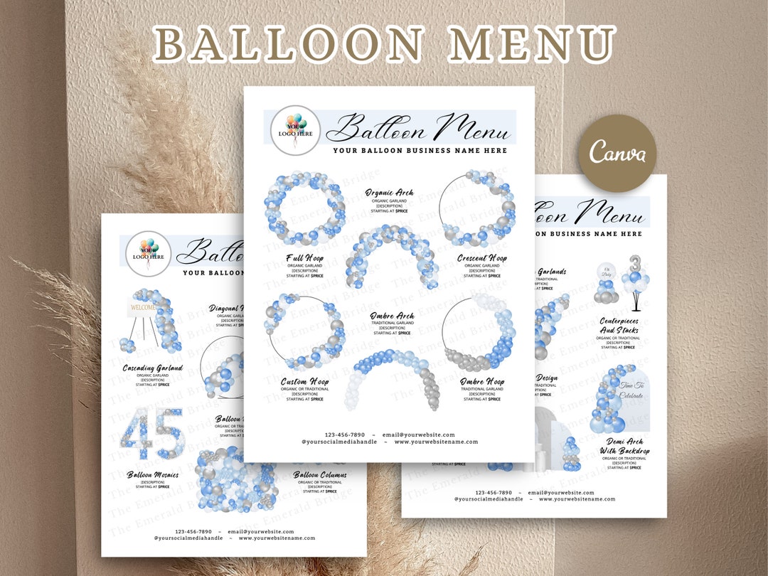 BALLOON MENU, Balloon MOCKUP Template, Editable Balloon Price List, Balloon Decor, Balloon ...