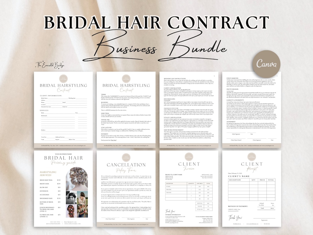 Bridal Hair Contract Template, Wedding Bridal Party Salon Services ...