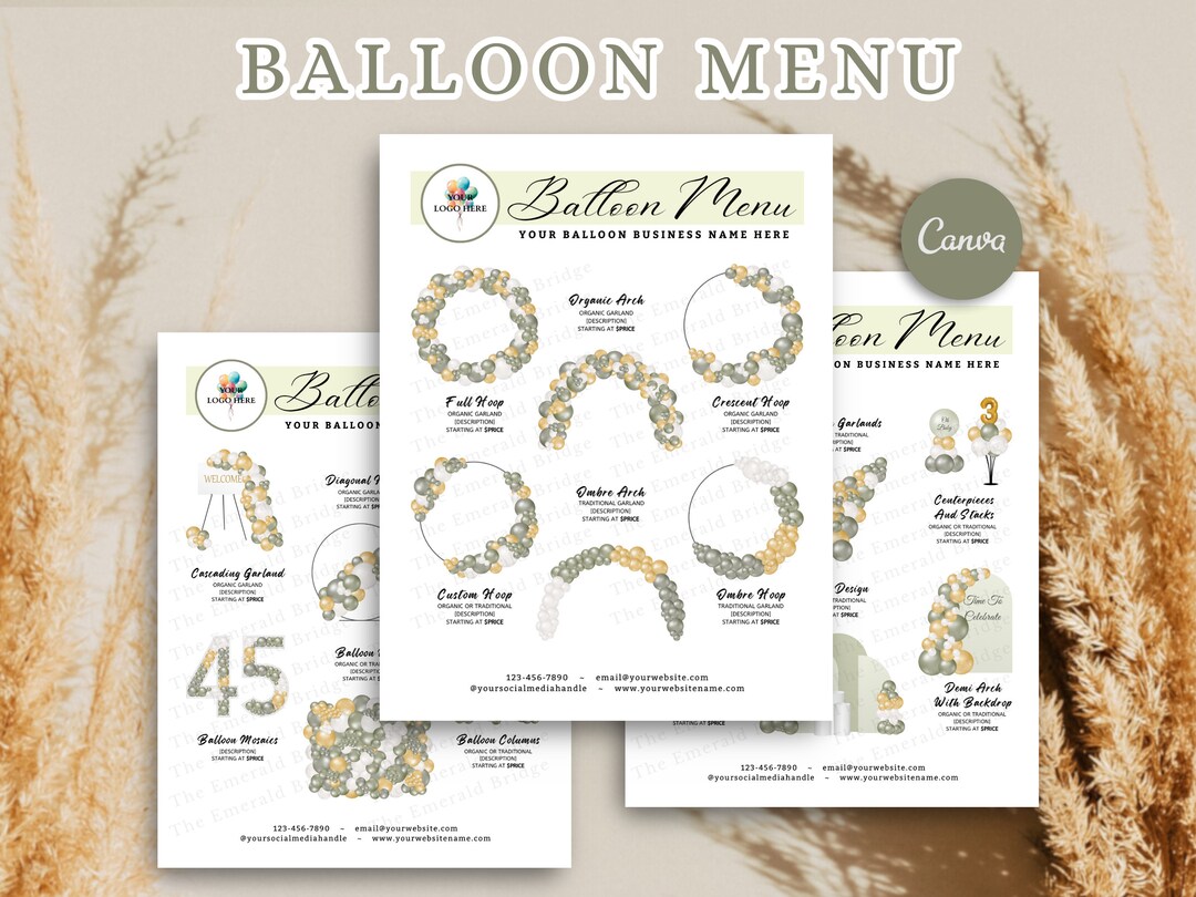 BALLOON MENU, Balloon MOCKUP Template, Editable Balloon Price List ...