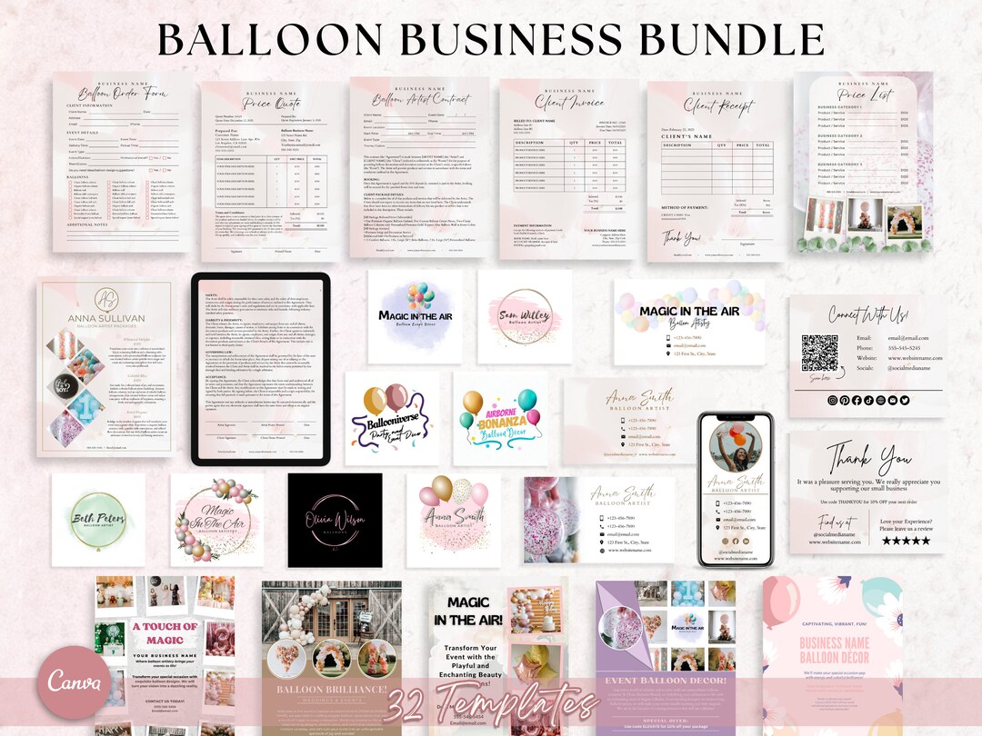 BALLOON CONTRACT BUSINESS Bundle, Balloon Order Form, Event Decor ...