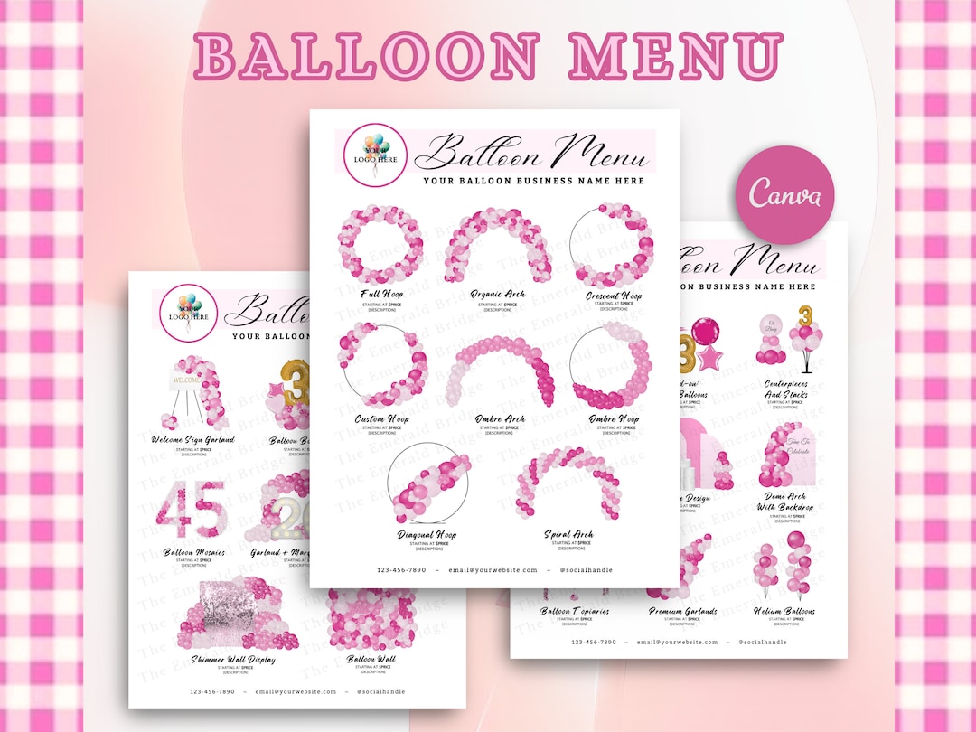 BALLOON MENU, Balloon MOCKUP Template, Editable Balloon Price List ...