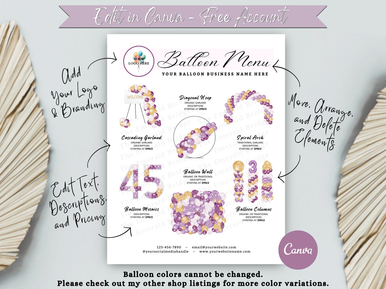 BALLOON MENU, Balloon MOCKUP Template, Editable Balloon Price List ...