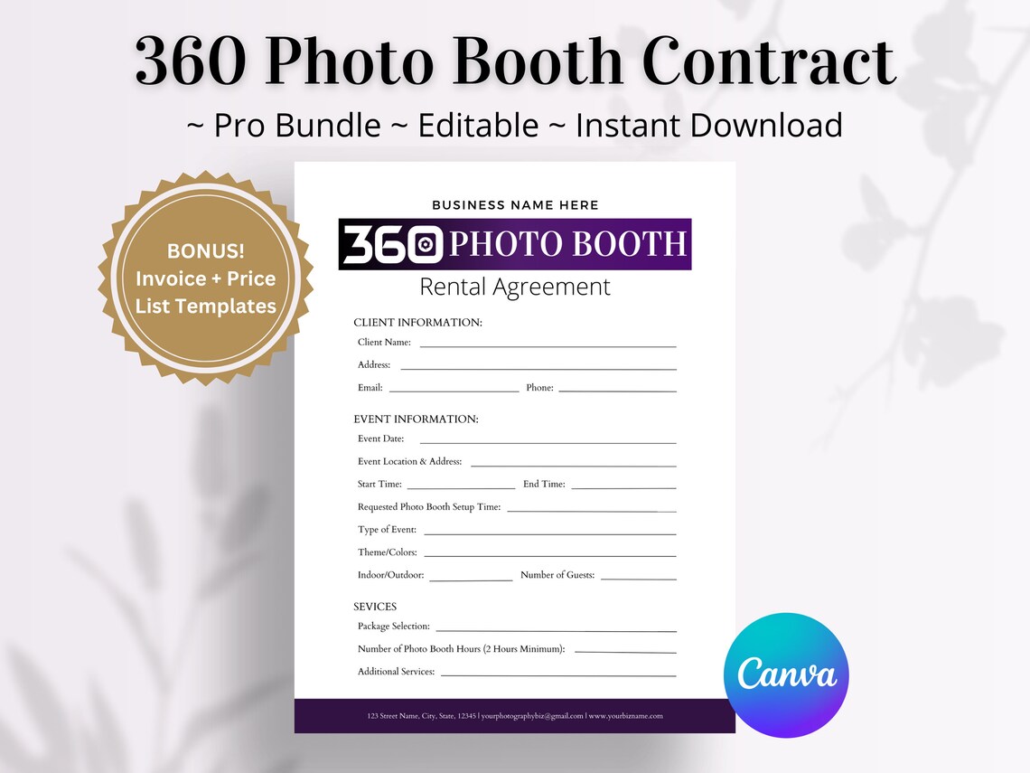 360 Photo Booth Contract Template Bundle Photo Booth - Etsy