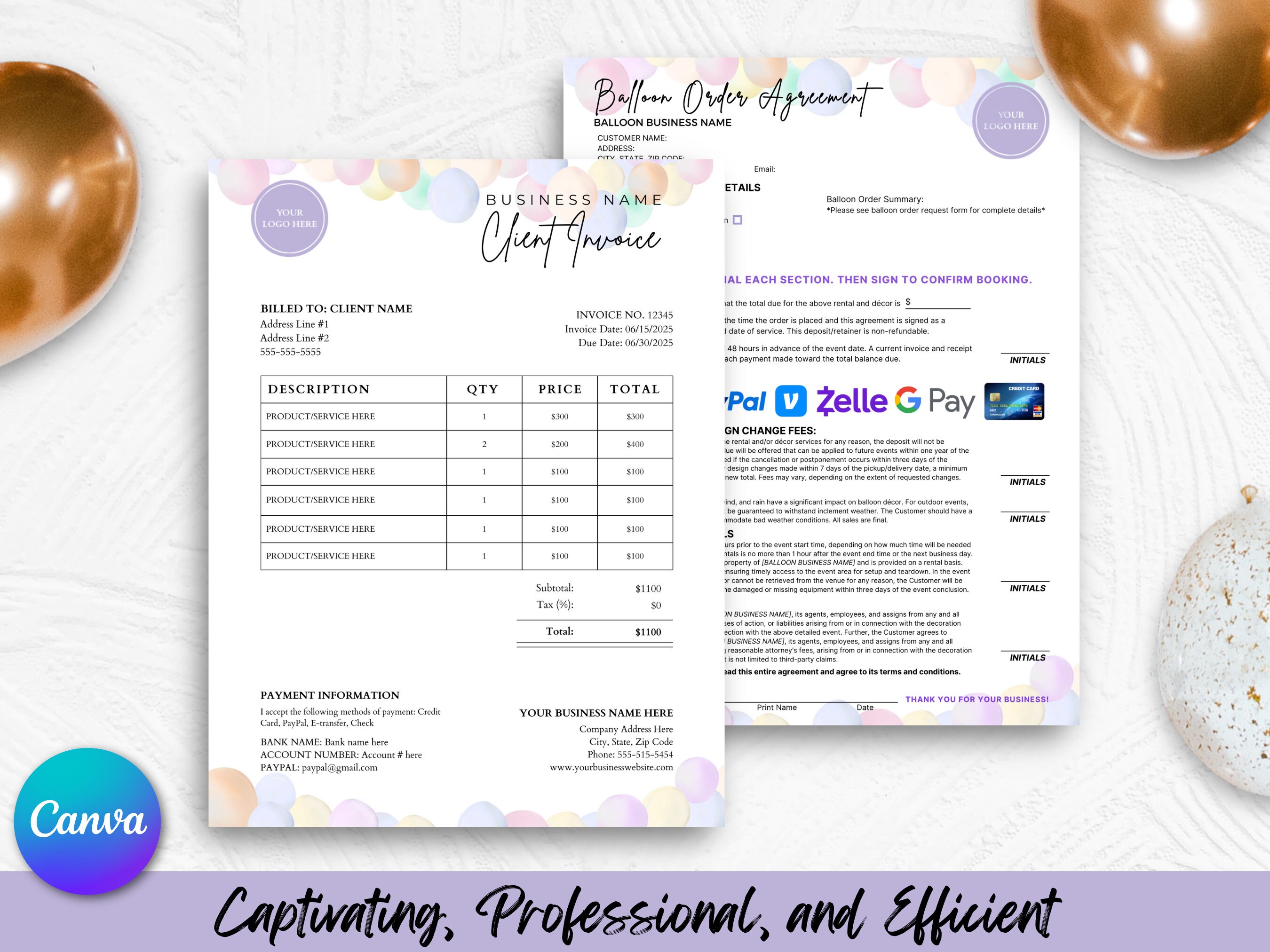 BALLOON ORDER FORM Template Bundle, Balloon Invoice, Event Decor ...