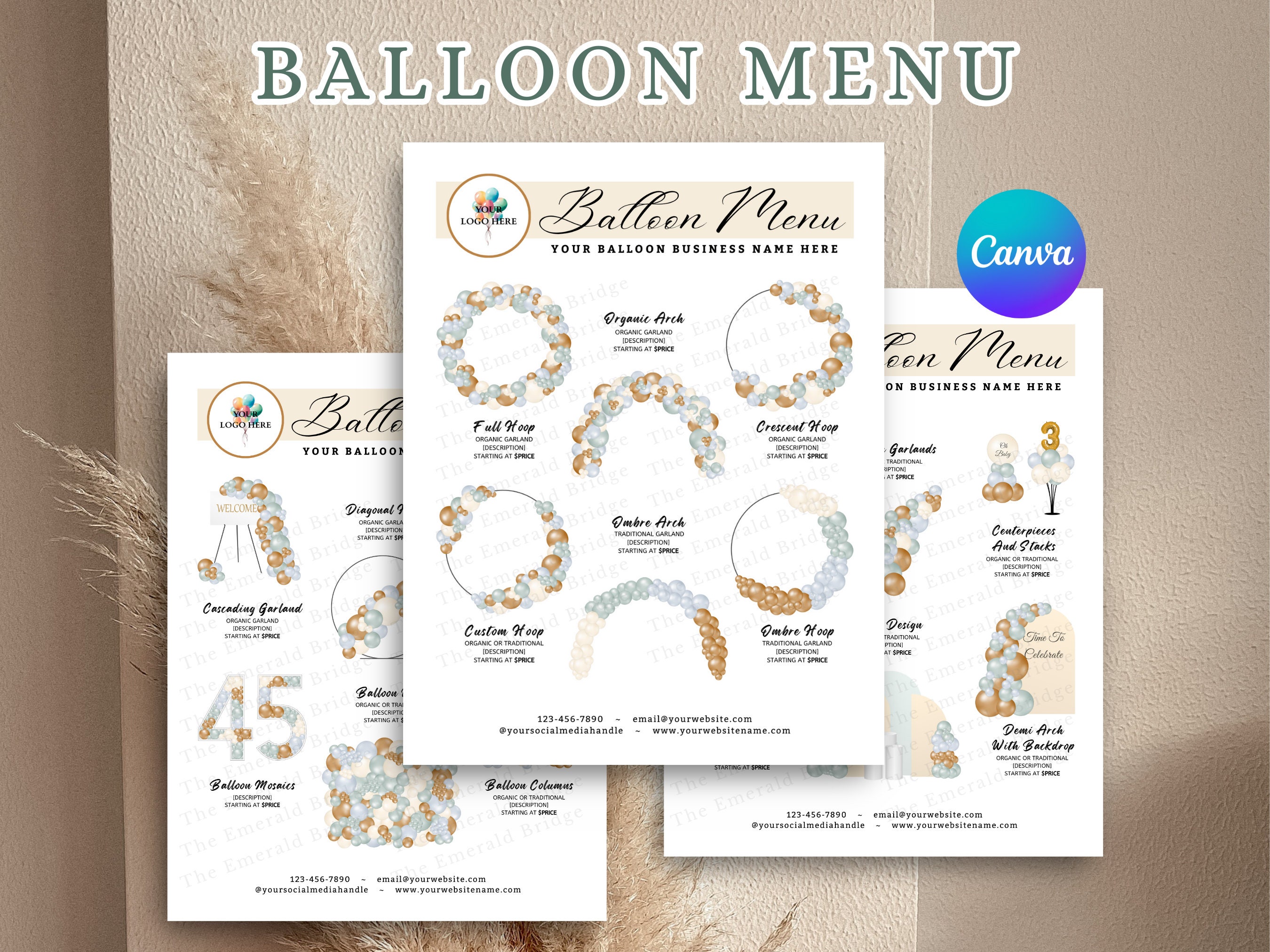 BOHO BALLOON MENU, Balloon Mockup Template, Editable Balloon Price List ...