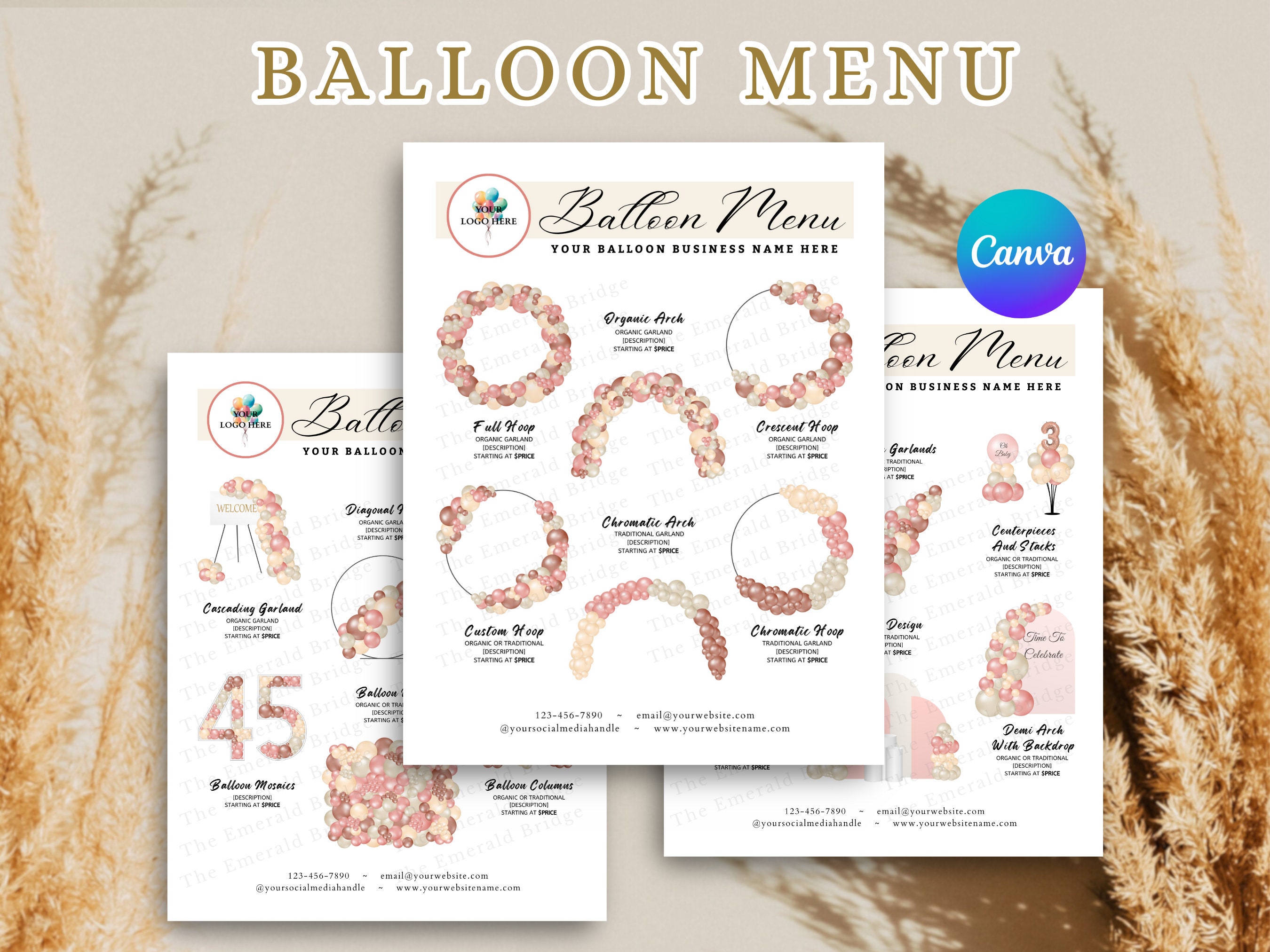 BOHO BALLOON MENU, Balloon Mockup Template, Editable Balloon Price List ...