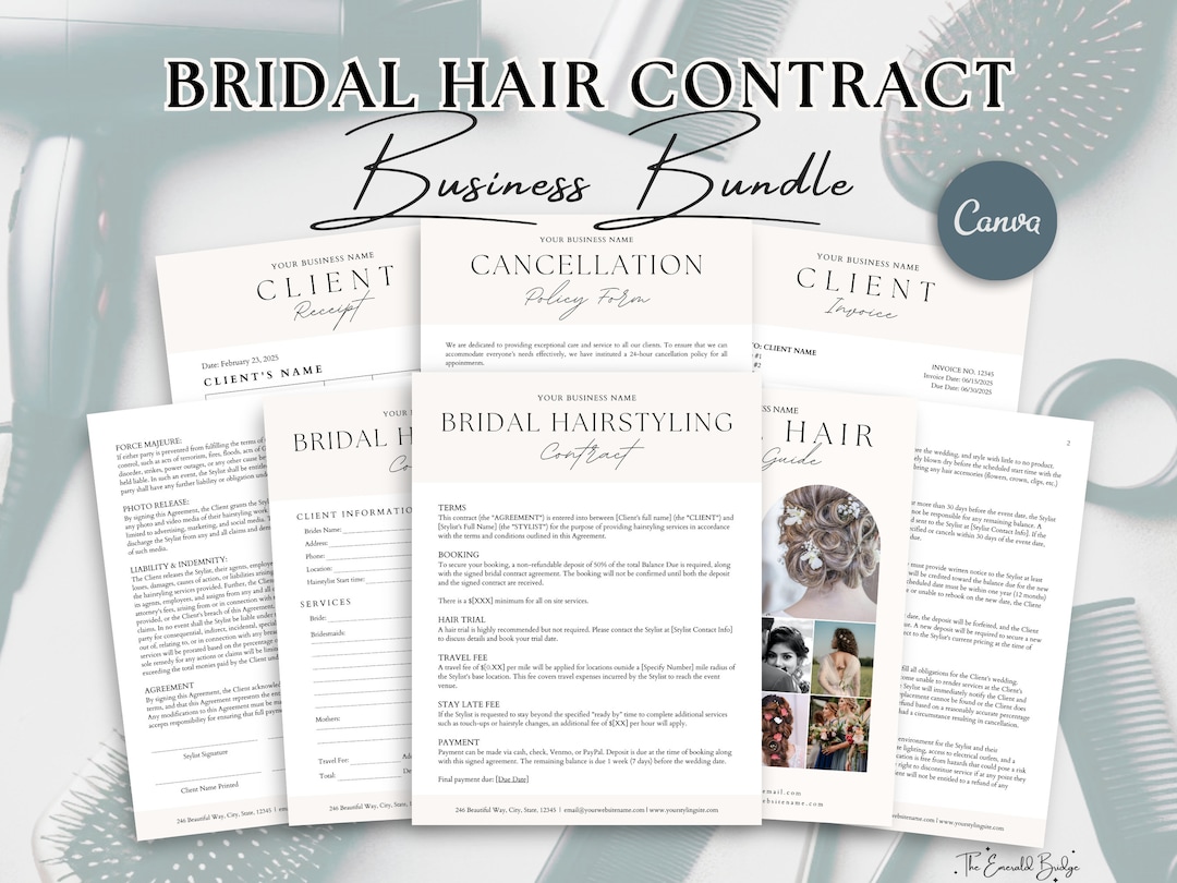Bridal Hair Contract Template, Wedding Bridal Party Salon Services ...