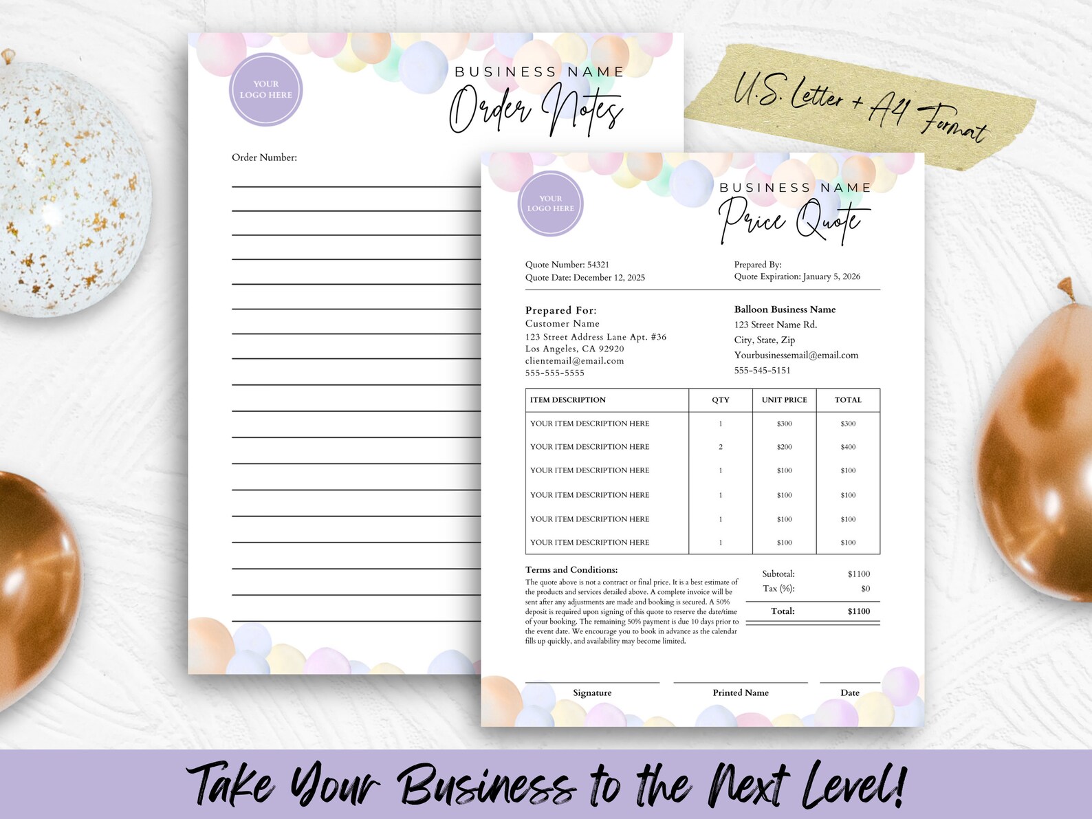 BALLOON ORDER FORM Template Bundle Balloon Invoice Event - Etsy