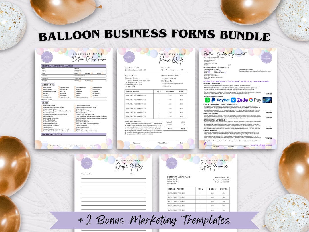 BALLOON ORDER FORM Template Bundle, Balloon Invoice, Event Decor ...