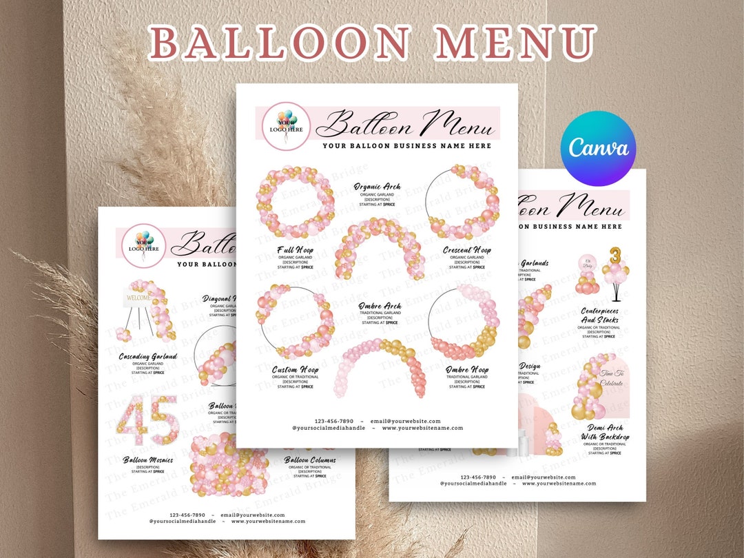 BALLOON MENU, Balloon MOCKUP Template, Editable Balloon Price List ...