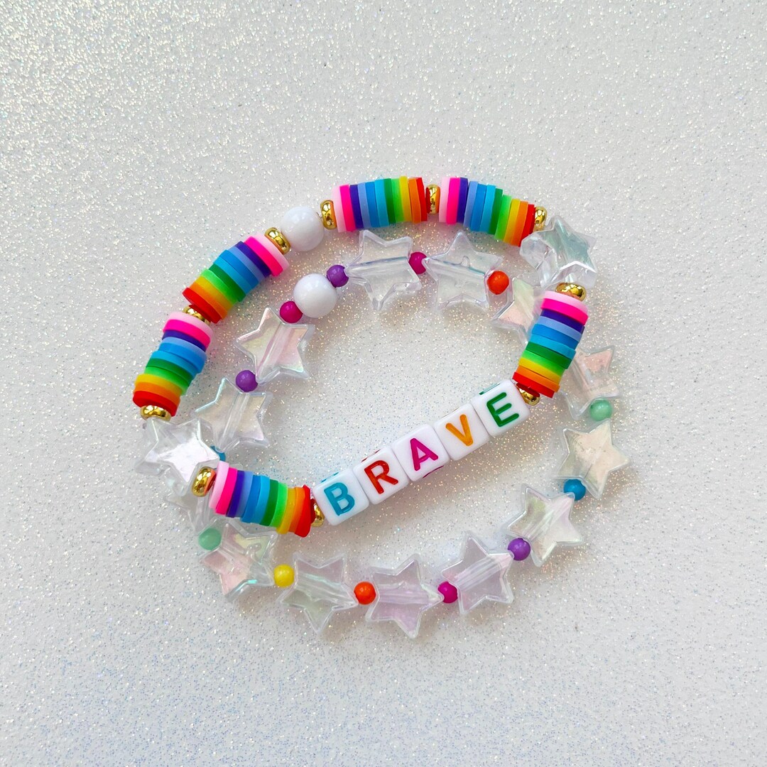 Personalized Brave Bracelet for Kids Rainbow Customized Bracelet Set ...