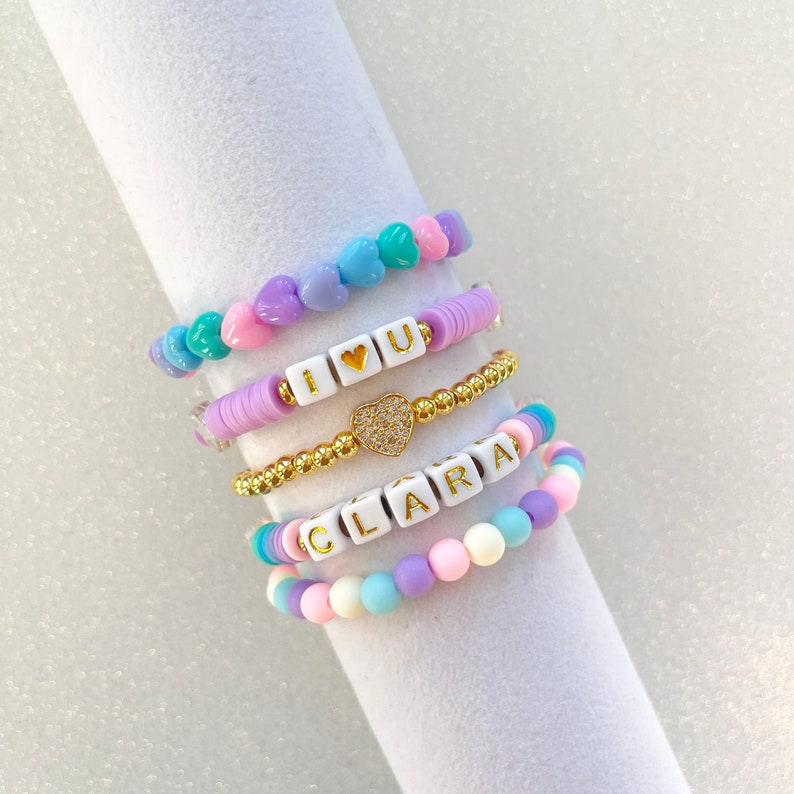 Personalized I LOVE YOU Name Bracelet Stack for Kids Birthday Gift for ...