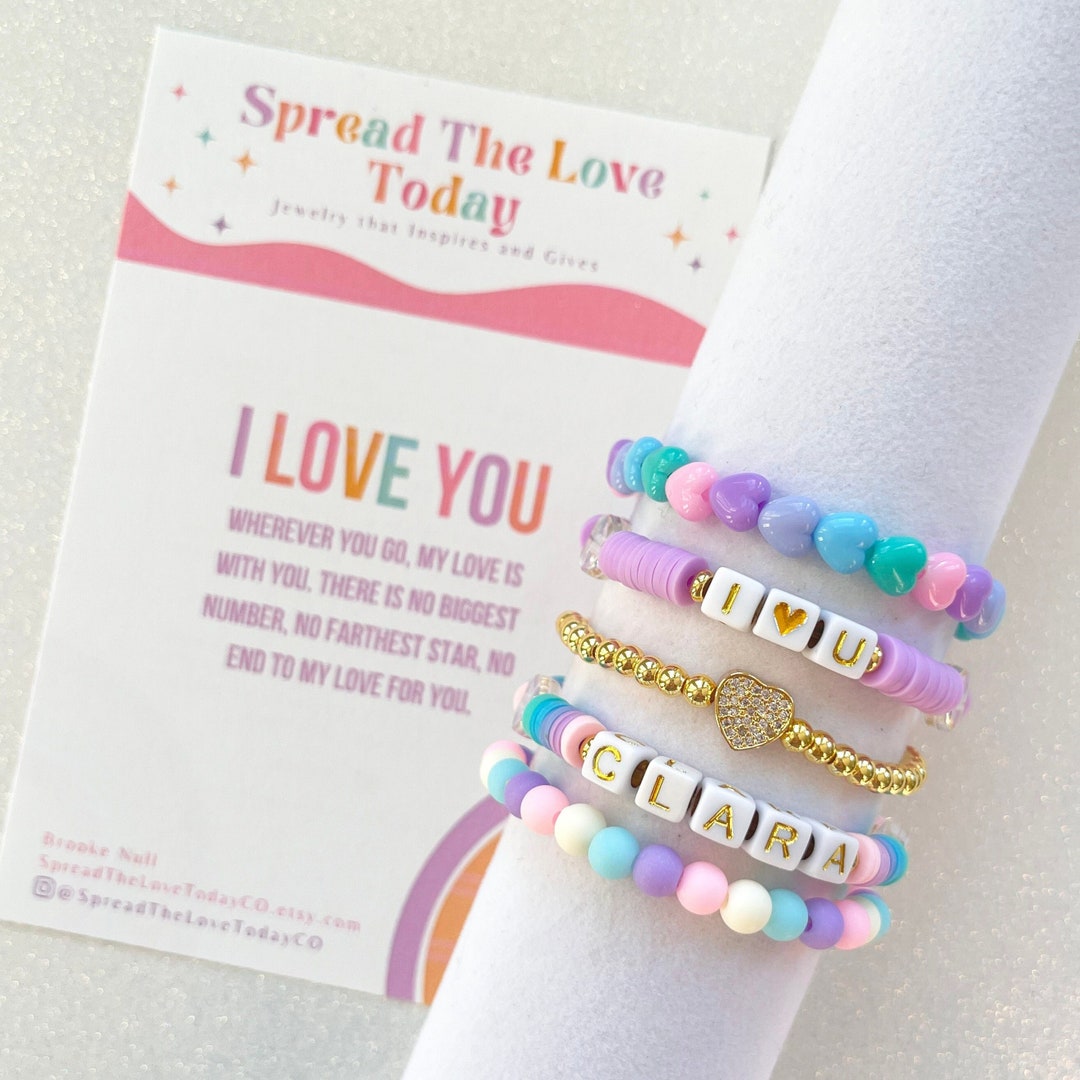 Personalized I LOVE YOU Name Bracelet Stack for Kids Birthday Gift for ...