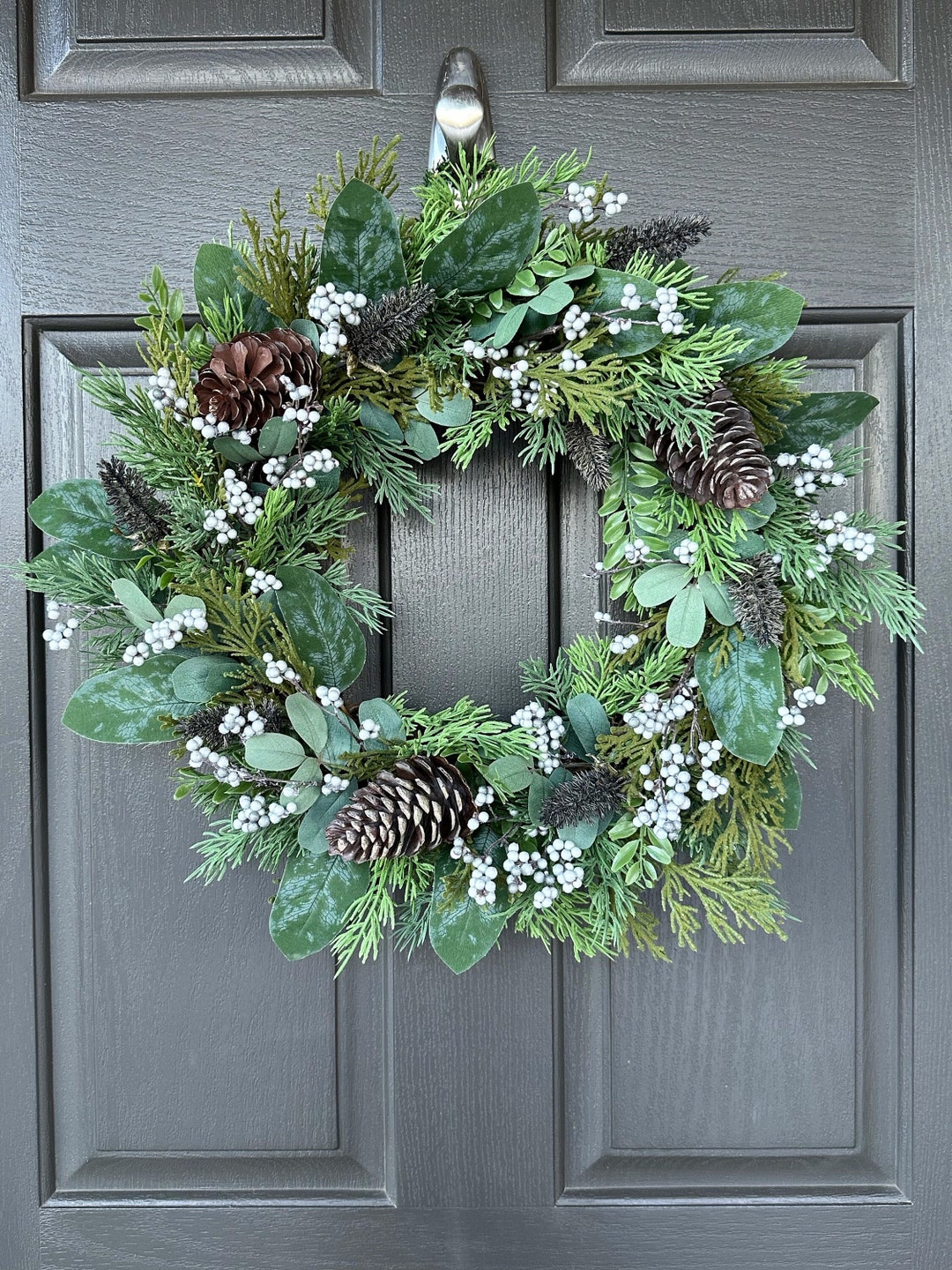 Rustic Winter Wreath for Front Door, Neutral Farmhouse Winter Wreath ...