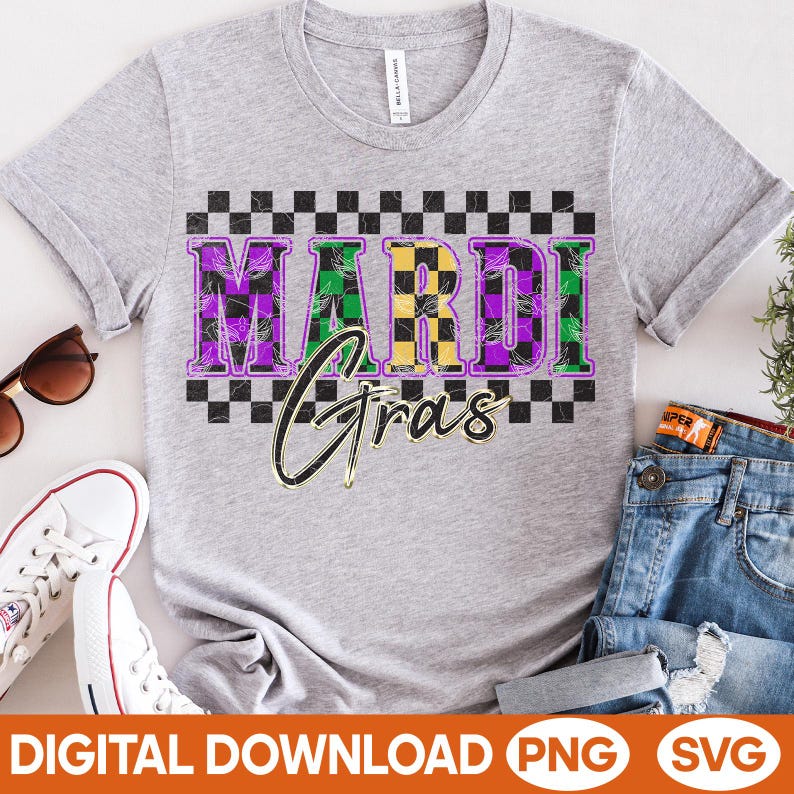 Retro Checkered Mardi Gras PNG SVG Glitter Varsity Fat Tuesday Design ...