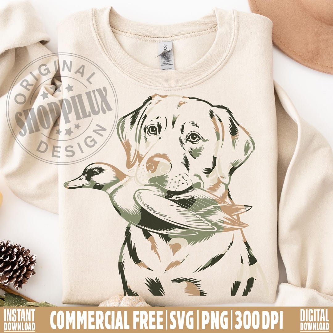 Labrador Retriever With Duck Hunting PNG SVG T-shirt, Retro Camo ...