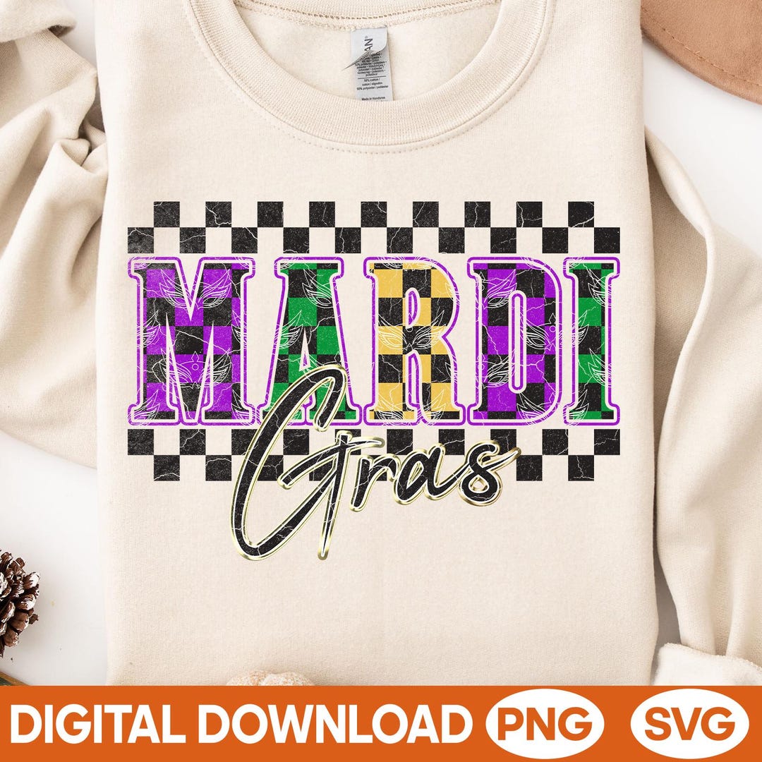 Retro Checkered Mardi Gras PNG SVG Glitter Varsity Fat Tuesday Design ...