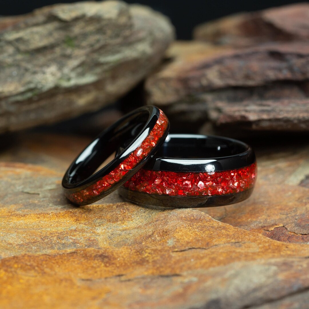 Mens Wedding Ring Red German Glass Black Tungsten 8mm - Etsy