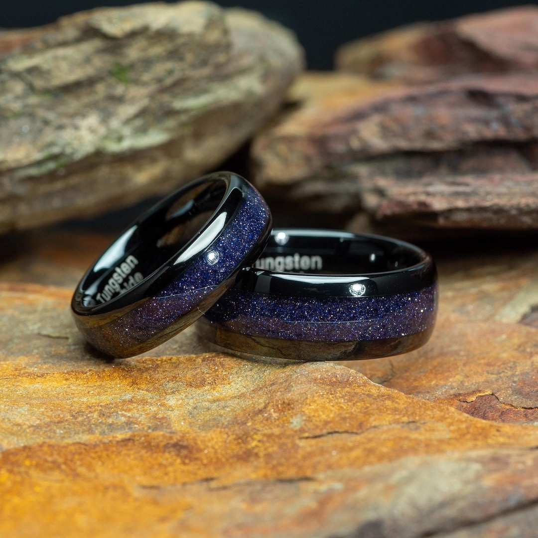 Mens Wedding Ring Sandstone Nebula Black Tungsten 8mm - Etsy