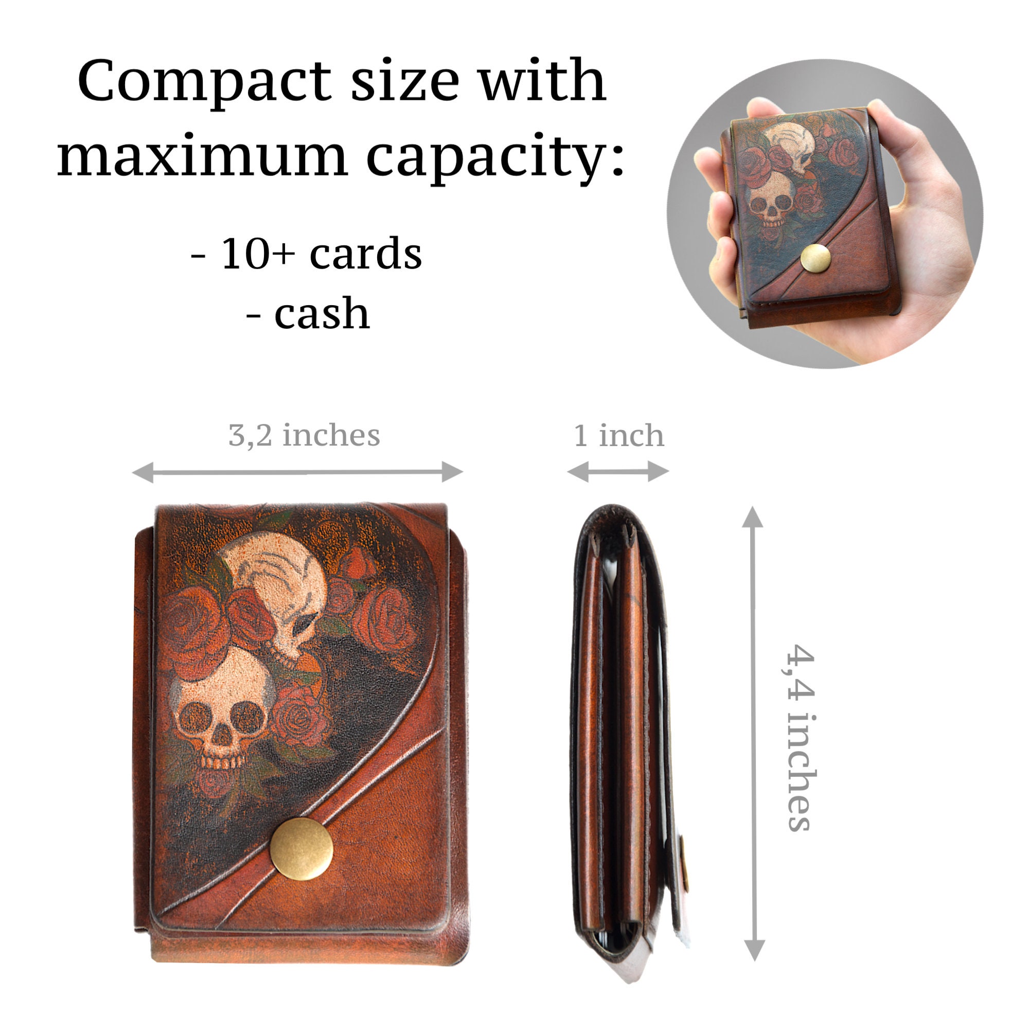 Goth Wallet, Skull Wallet, Bifold Wallet, Hand Painted Slim Wallet ...