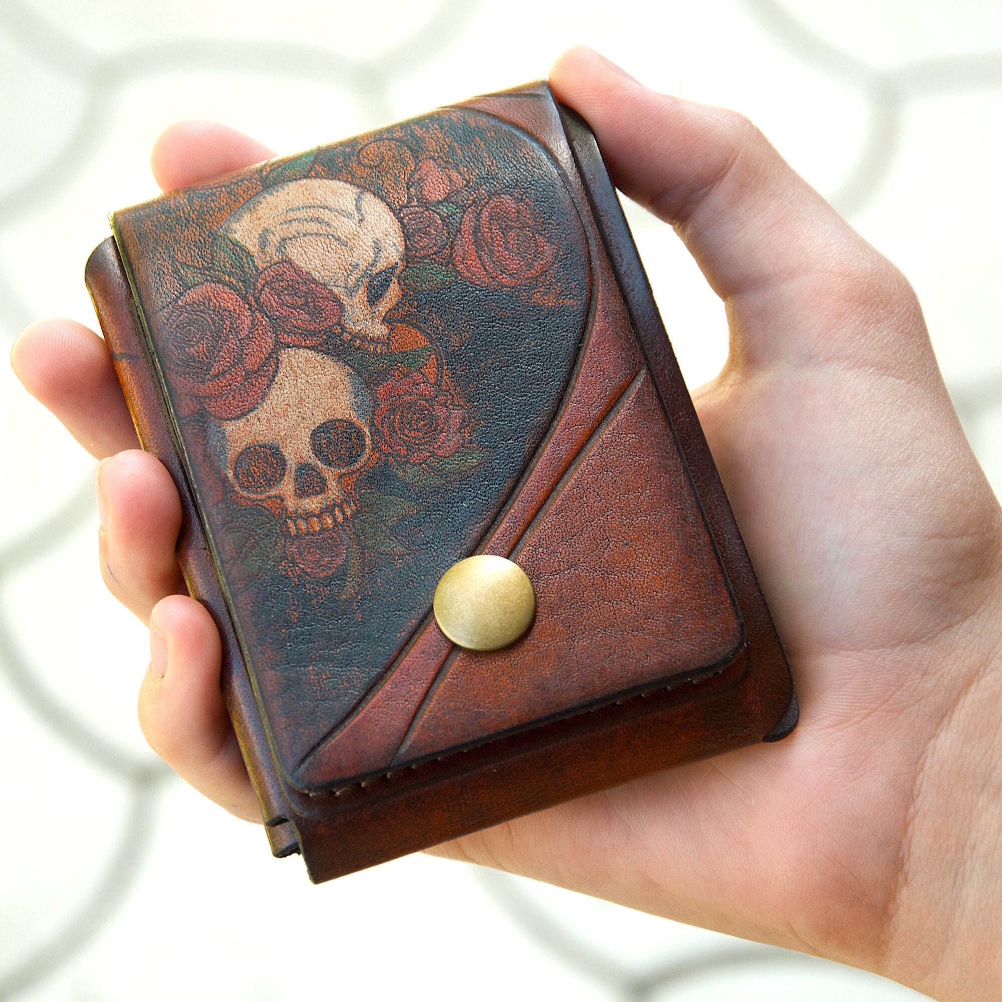 Goth Wallet, Skull Wallet, Bifold Wallet, Hand Painted Slim Wallet ...