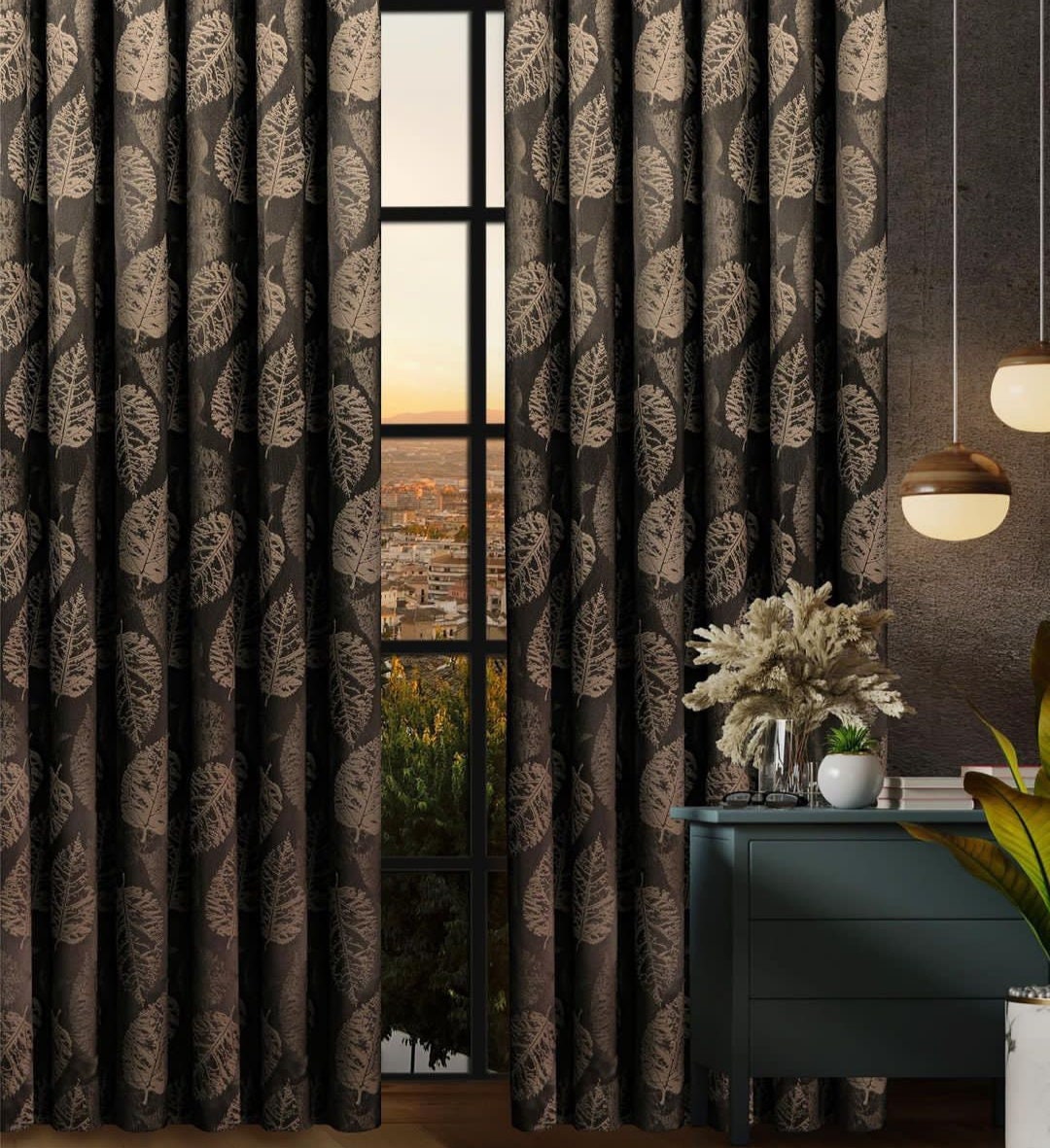 Gold Gilded Leaf Figured Modern Style Curtain, Custom Handmade Drapes ...