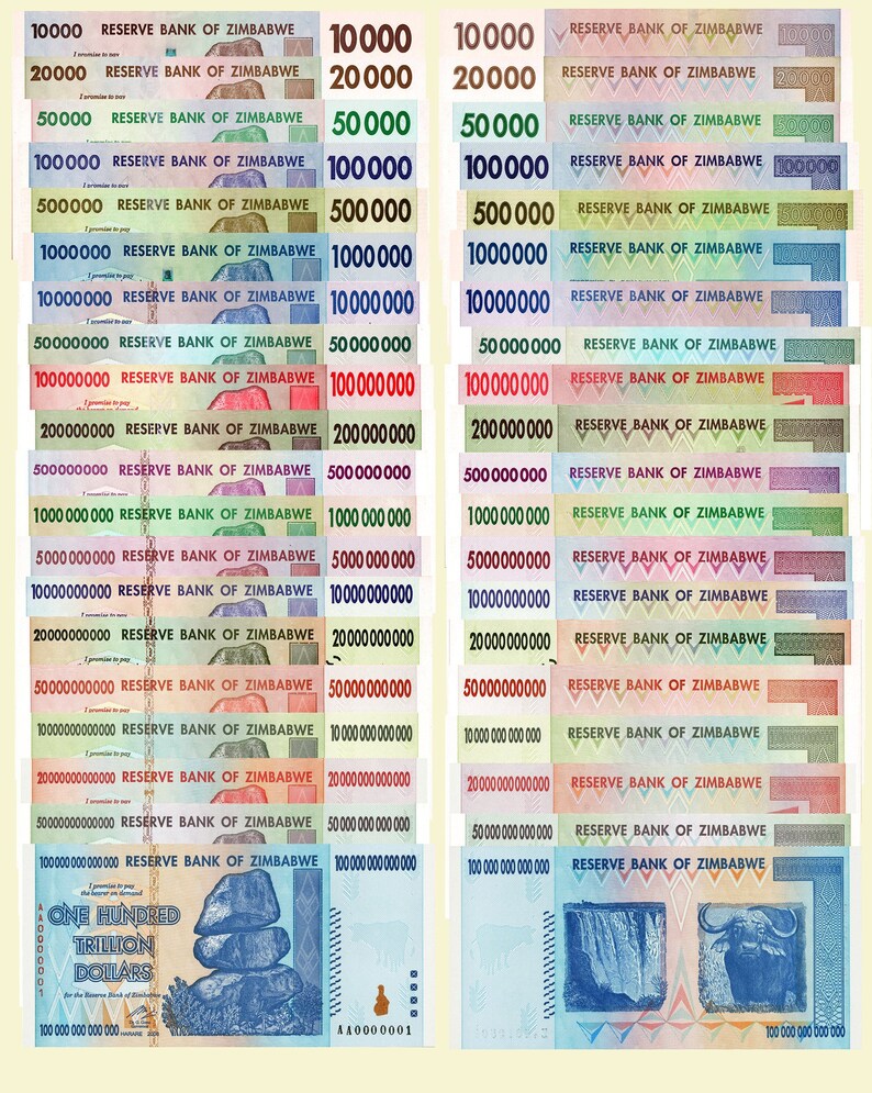 20 Pieces Complete Set AA Zimbabwe Reserve Bank of Zimbabwe 2008 ...