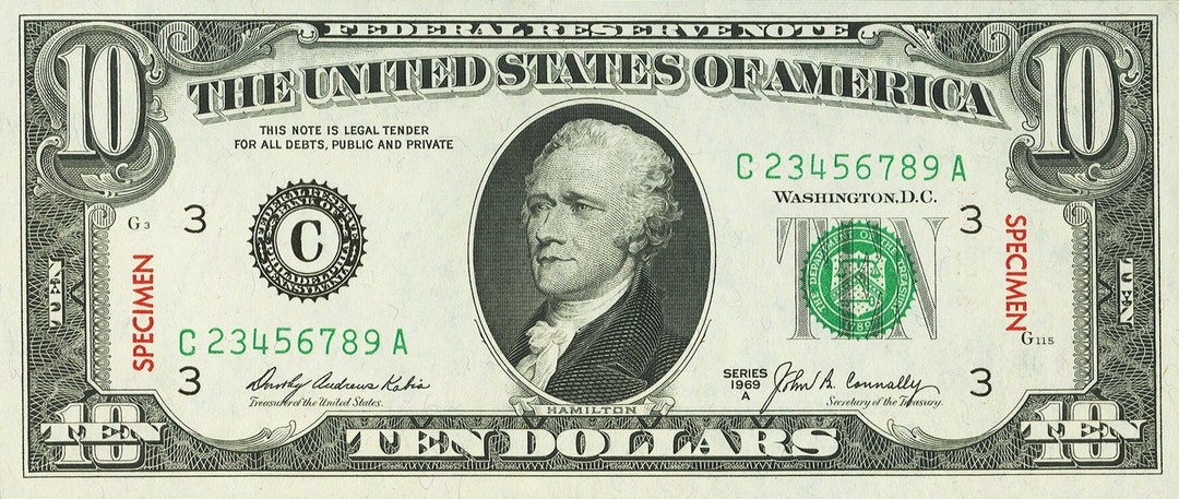 10 Dollars 1969 SPECIMEN U.S.A. United States of America Replica - Etsy
